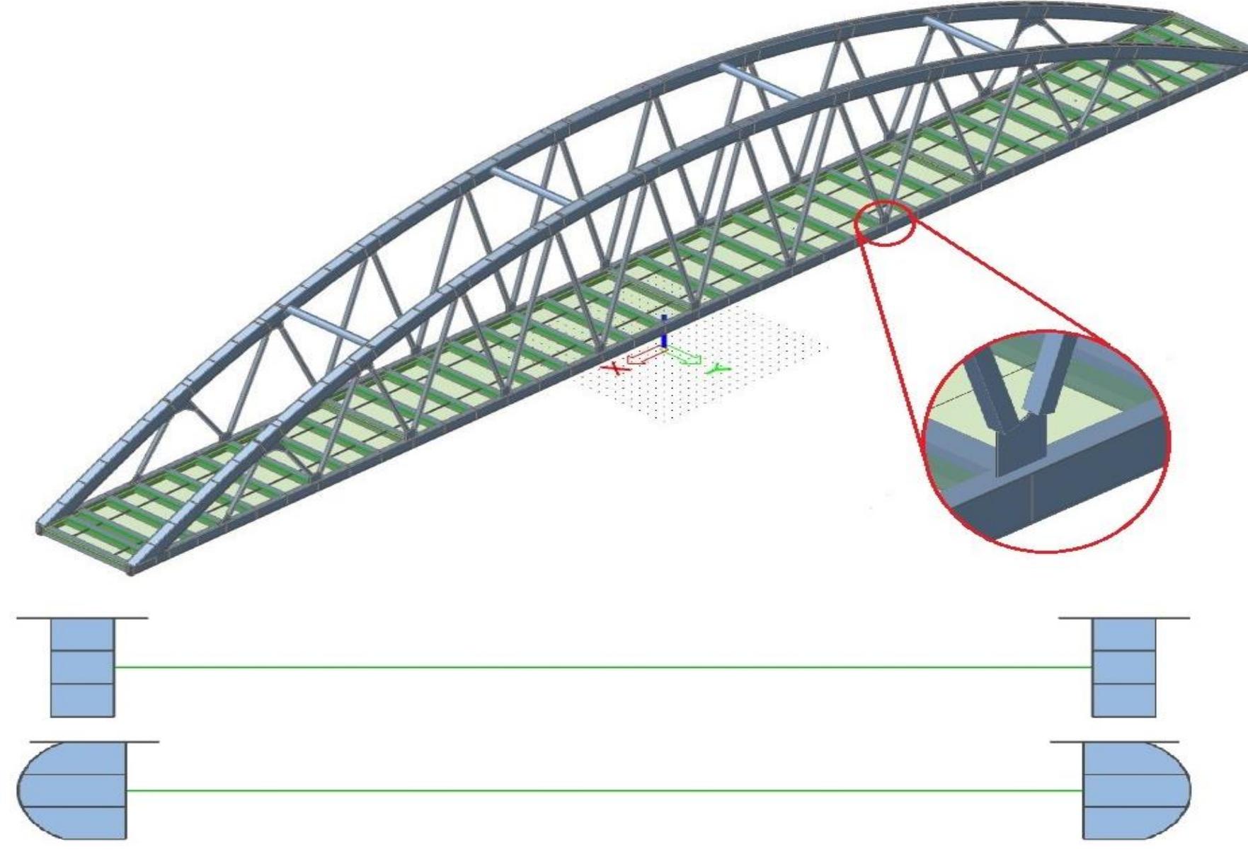Finite element model of bridge and cross-section of the main