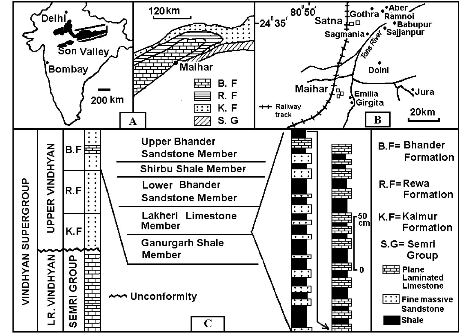 Outcrop map of the bhander formation and the bounding