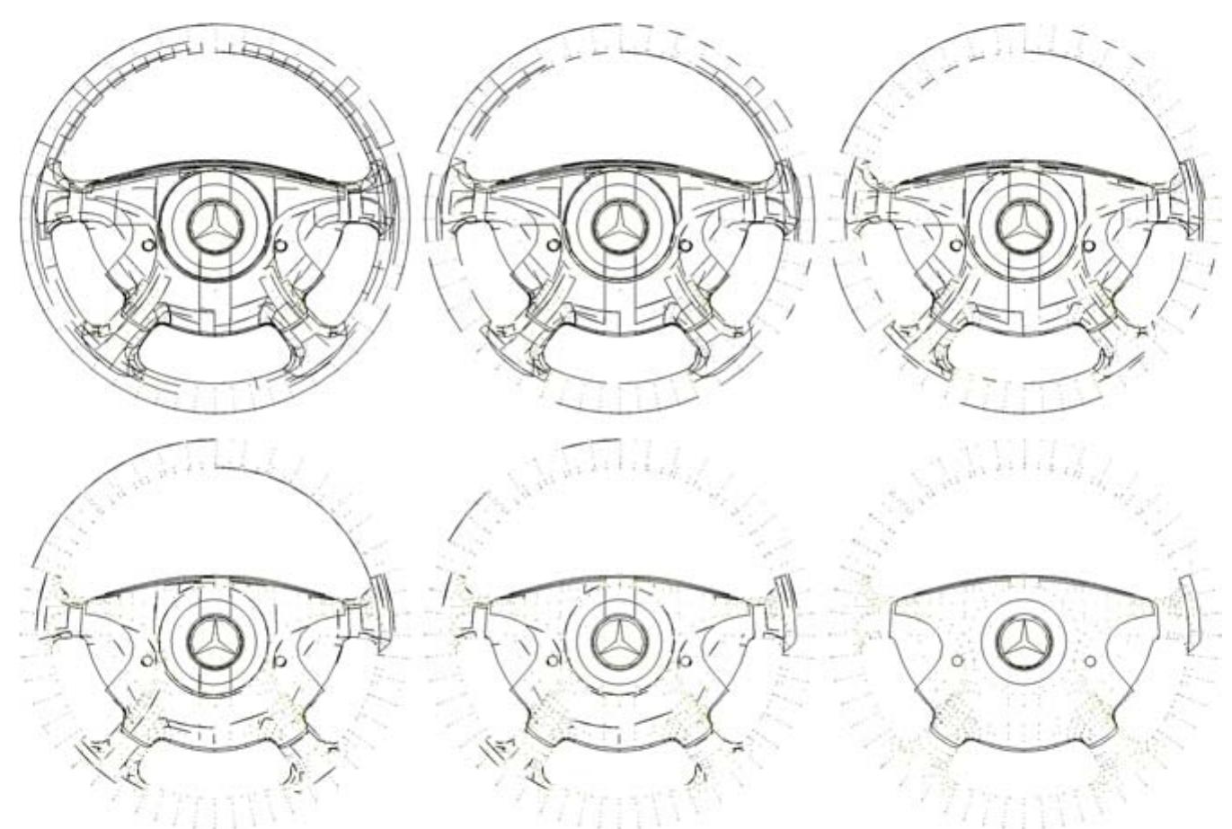 Representative stages of repairing a steering wheel model,