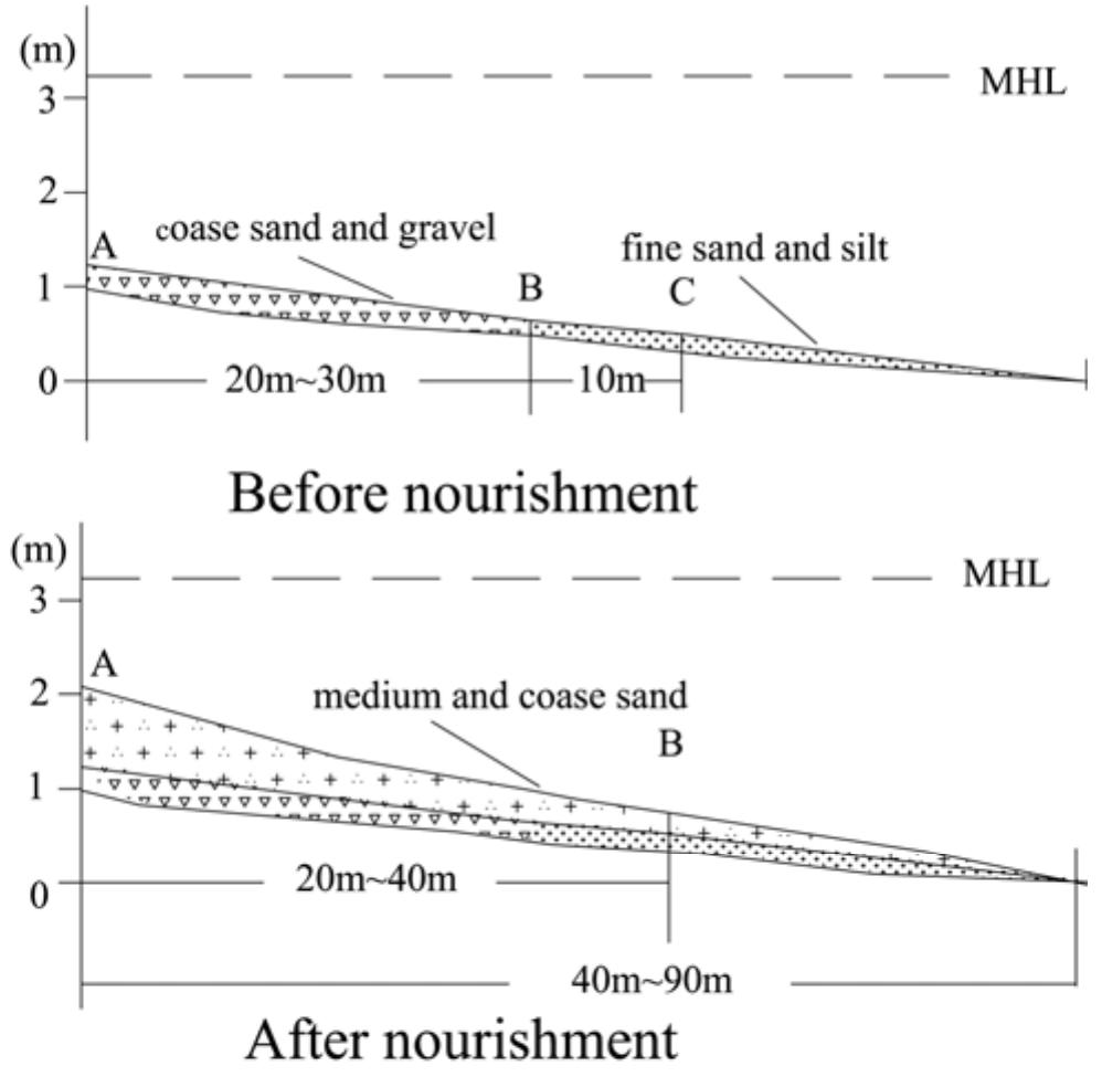 Beach profile design and sediment fill. wave measurements at