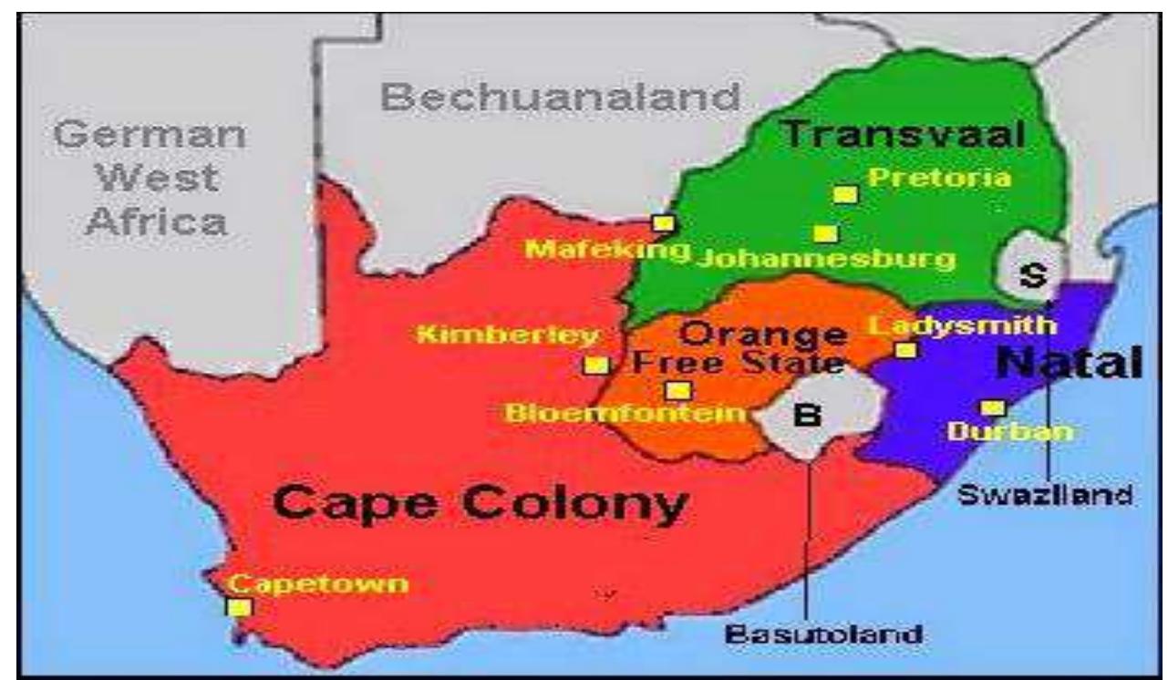 Map of south africa during the leander starr jameson raid of