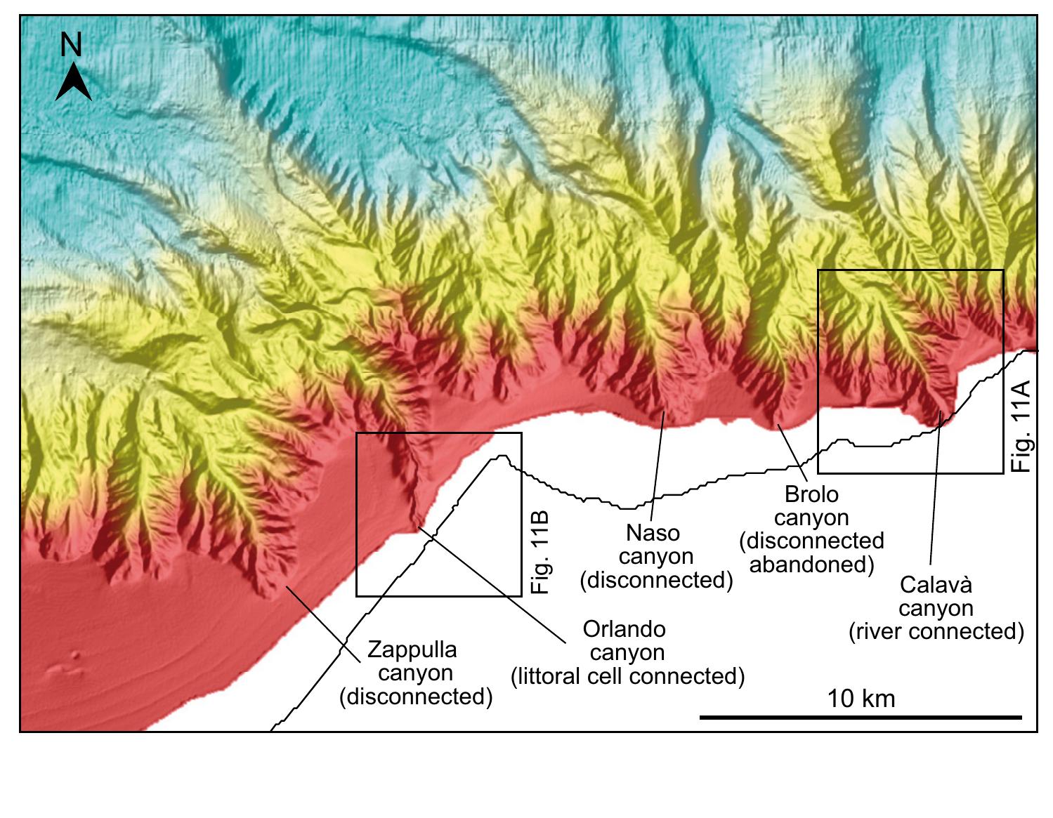 The calava fan. locations of images and cores are in figure