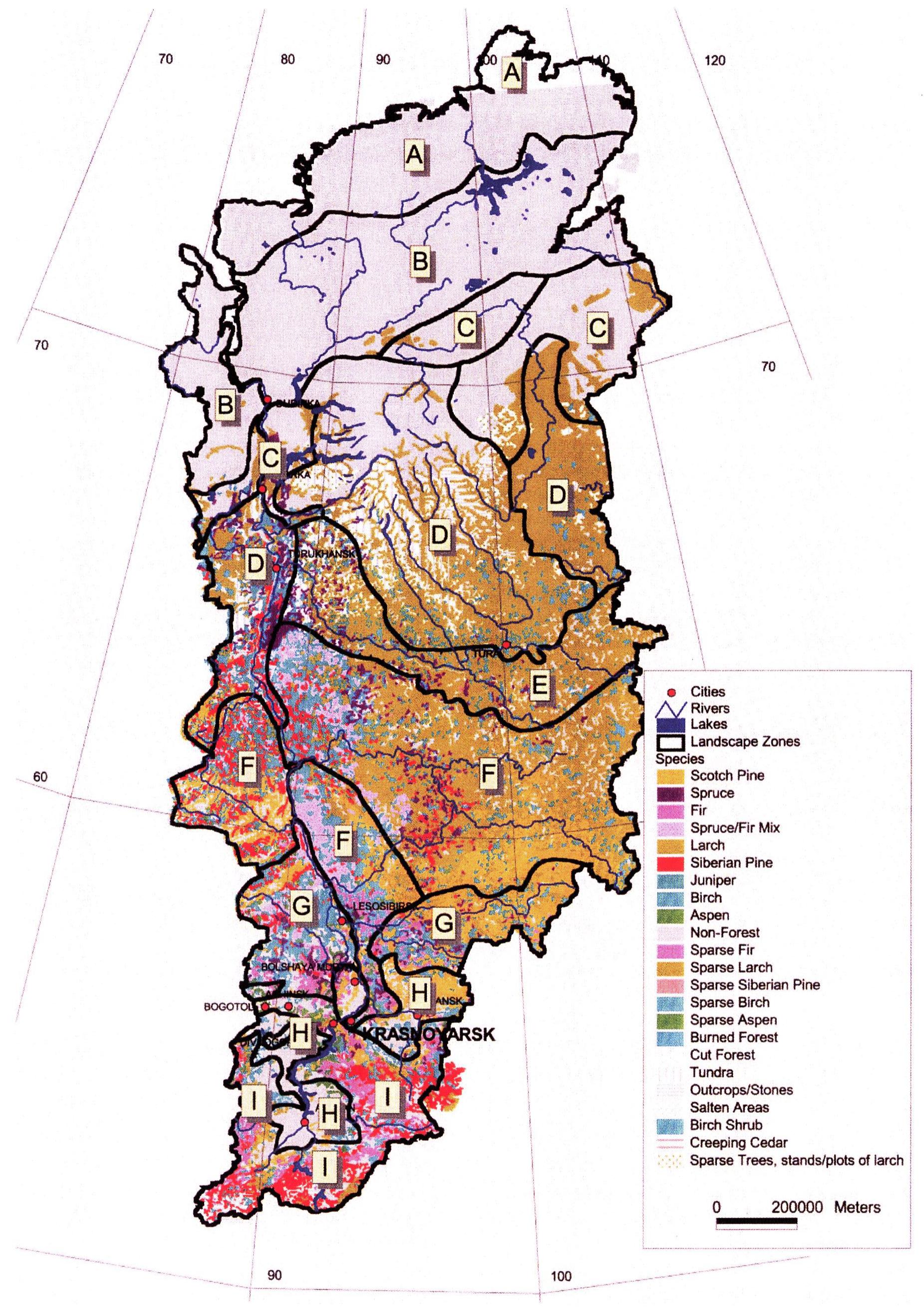 Vegetation zones and forests of central siberia.