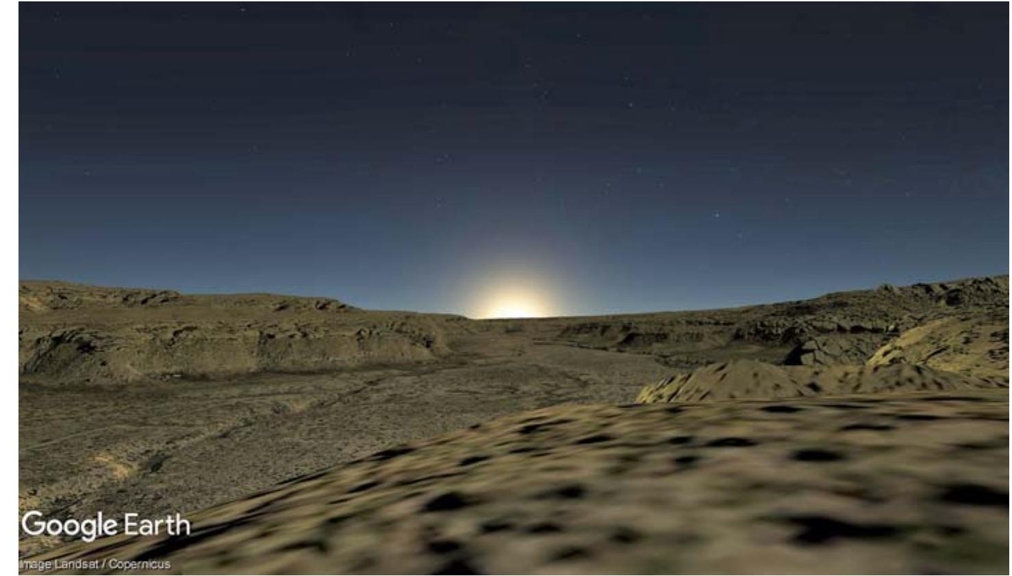 A) google earth ground view simulation of winter solstice