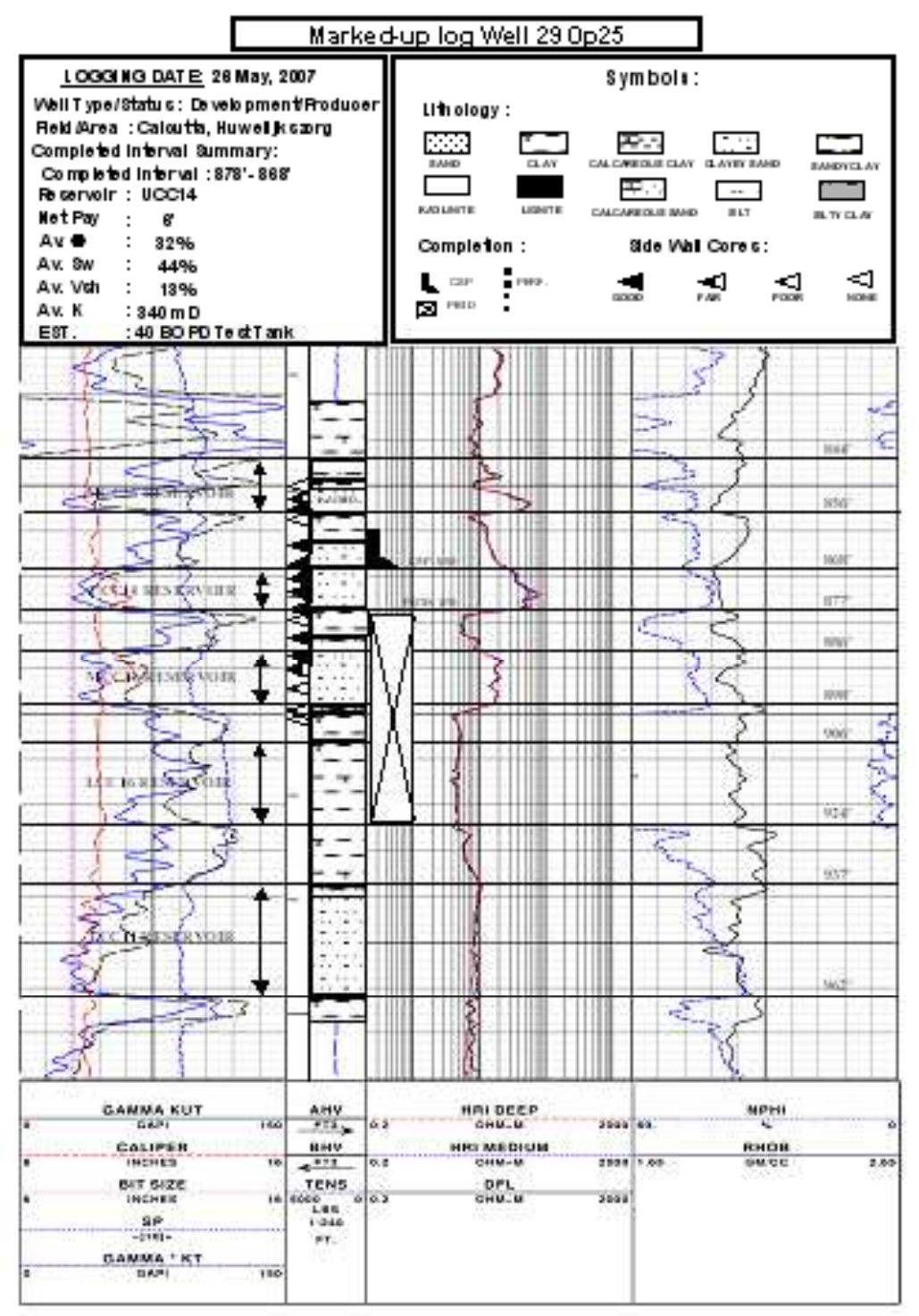 the wireline logs of well 290p25 showing the completed