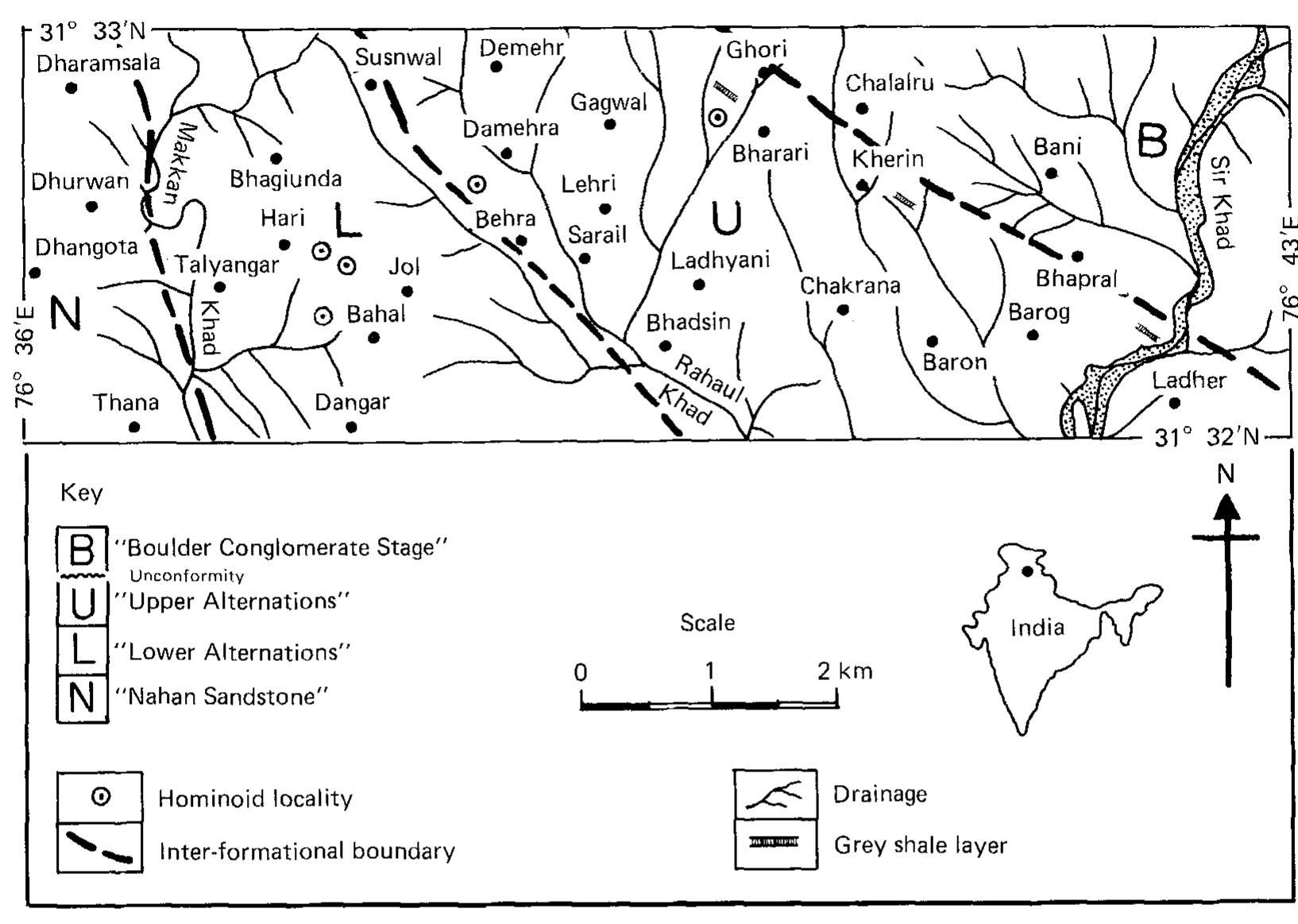 Map of a portion of the haritalyangar—bhapral area showing
