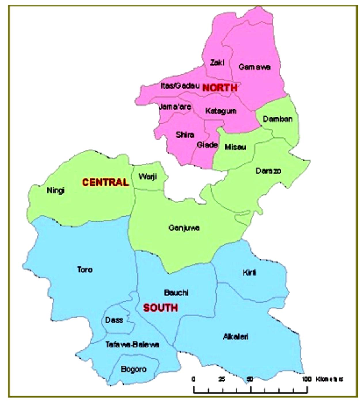 1 bauchi state map indicating three zones study areas i.e.