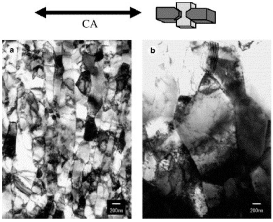 Tem images of the specimen deformed at 823 k at (a) 1 s~!