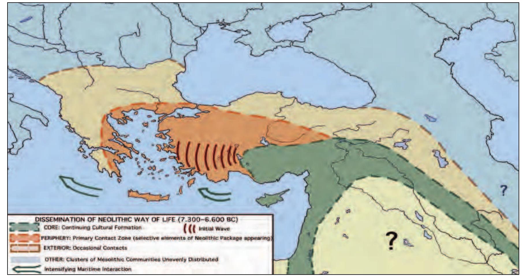 Schematic map of initial expansion of neolithic cultures