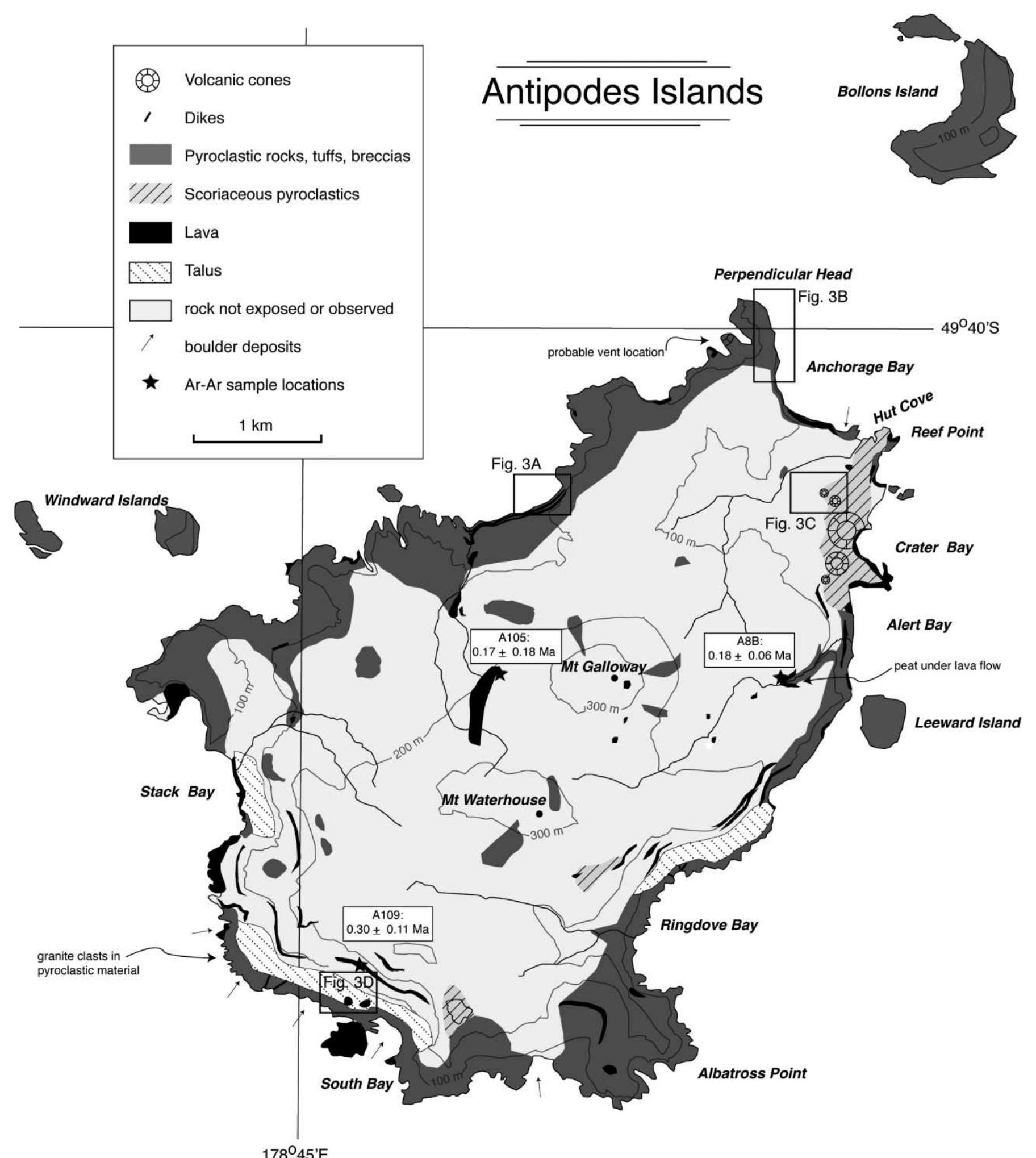 Geological map of the antipodes islands showing geographic