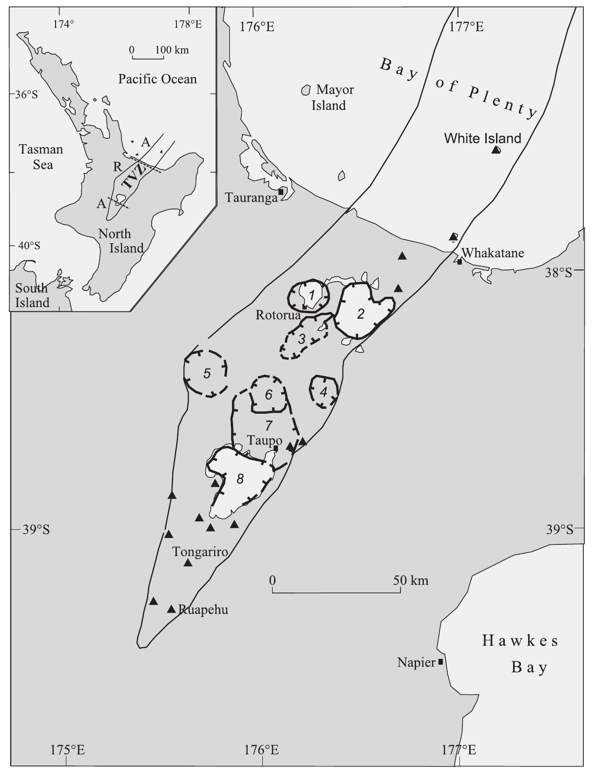 Schematic map of the taupo volcanic zone (tvz), new zealand,