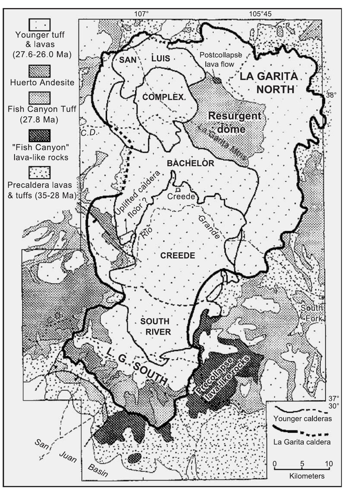 Generalised map of the central san juan caldera complex,