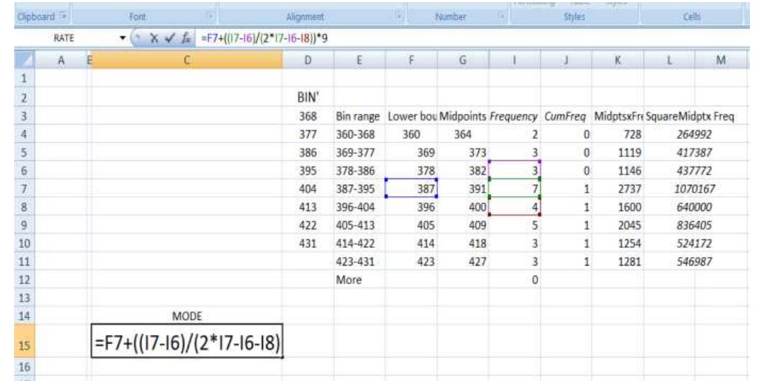 The defined formula in excel to calculate the mode for