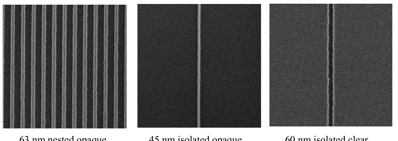 Top down sem images of etched omog mask features imaged with