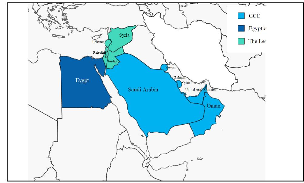 Map of arab countries that included in arab dataset and