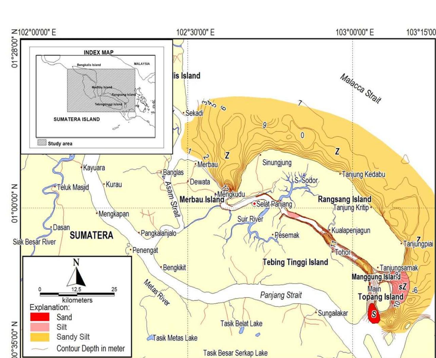 Surficial sediment and batimetry map