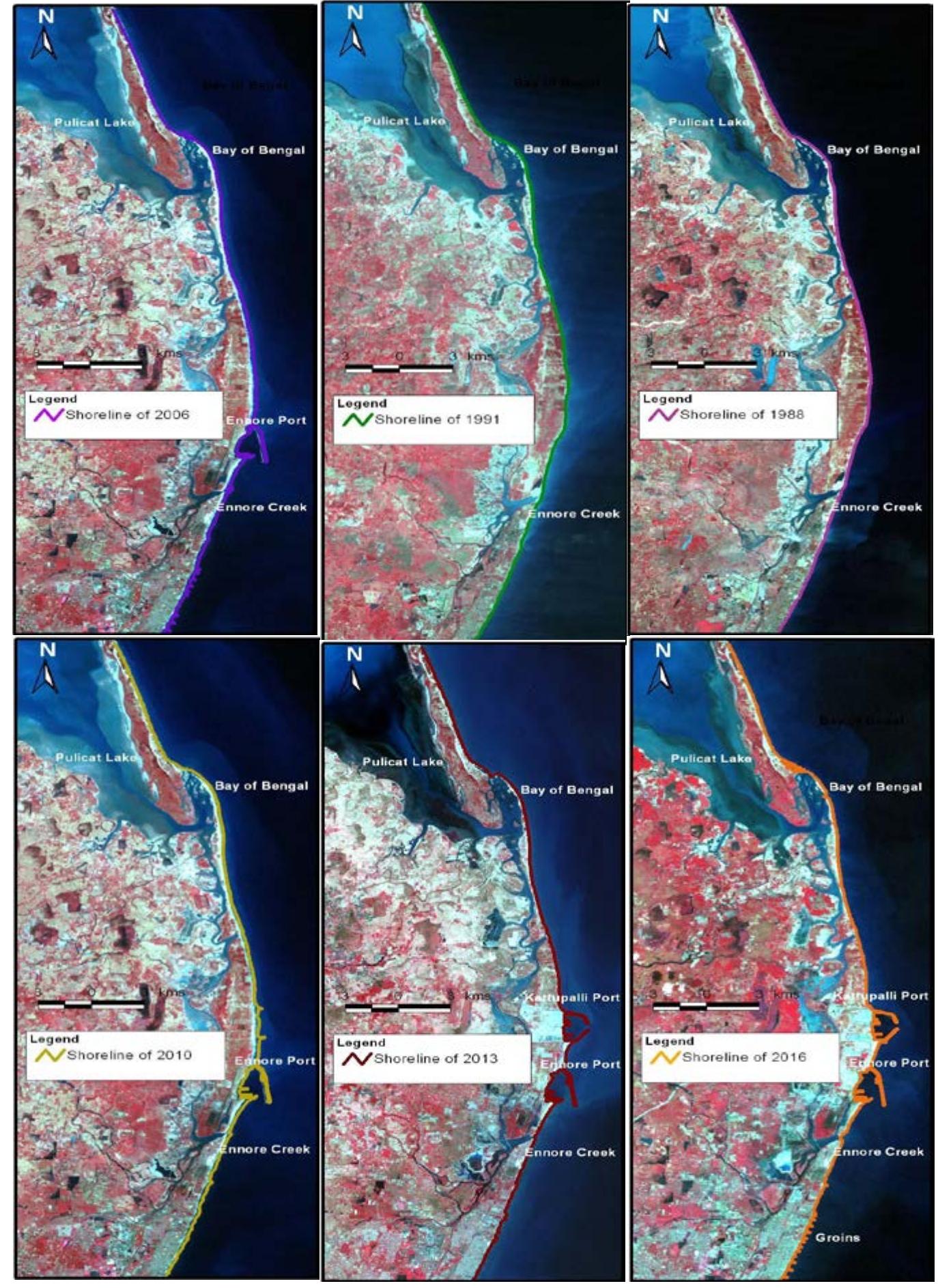 Shore line changes maps of tiruvallur from 1976 to 2016.