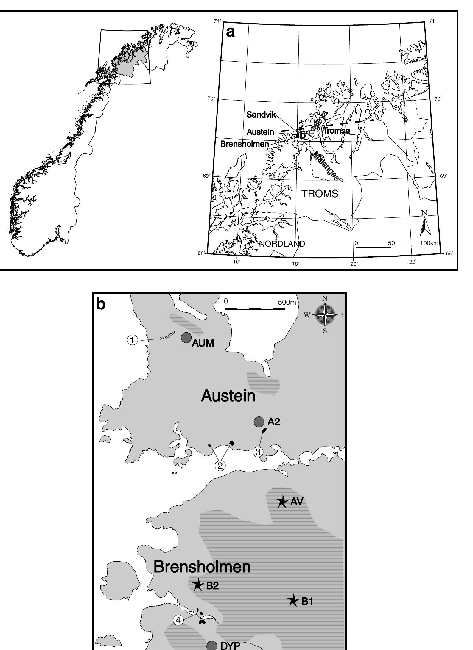 A map of northern troms, norway, with the arctic limit of