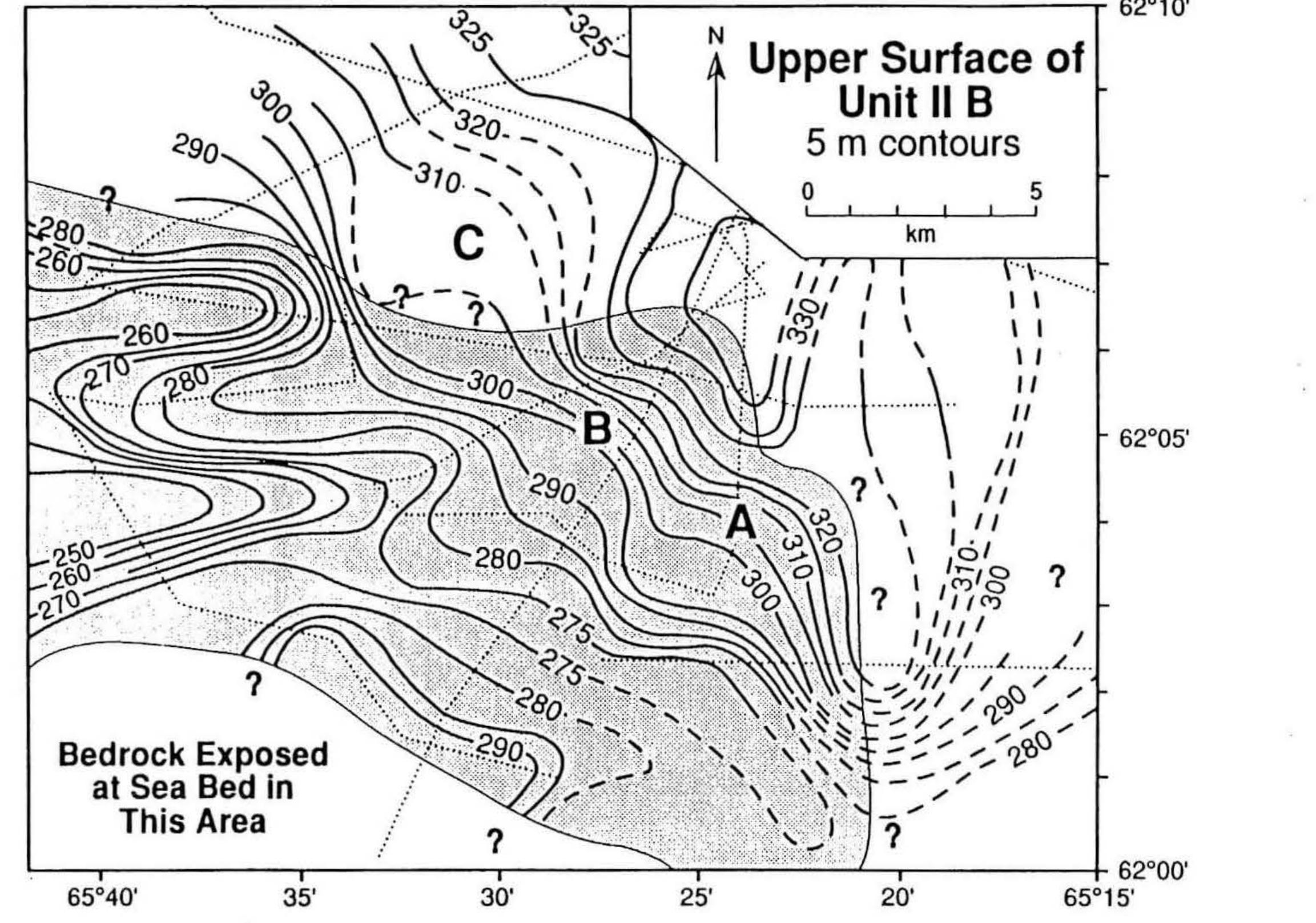 Paleobathymetric map of the seabed reconstructed for the