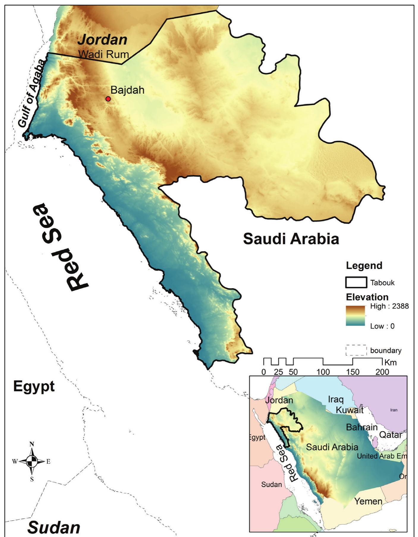 The location of bajdah in tabuk province. this paper