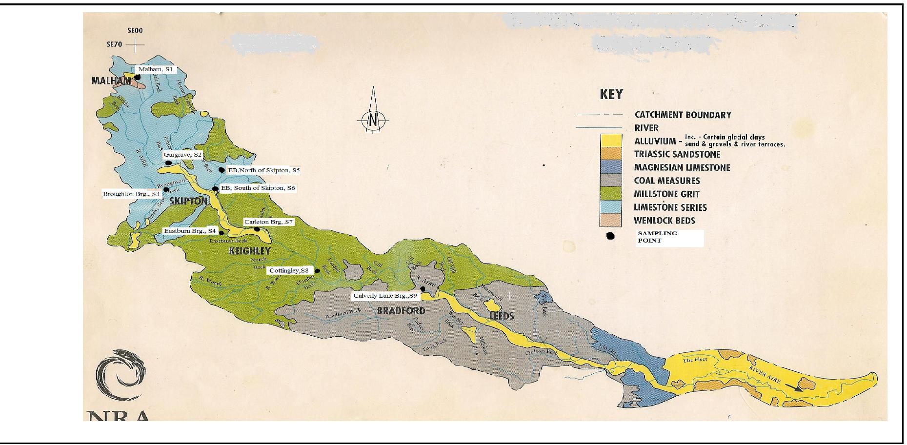 4. map of the sampling points of the aire river and its