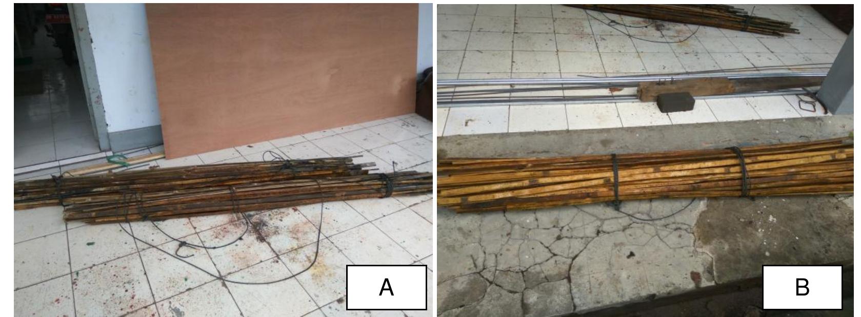 Gambar 2. tulangan bambu yang direndam selama dua bulan di