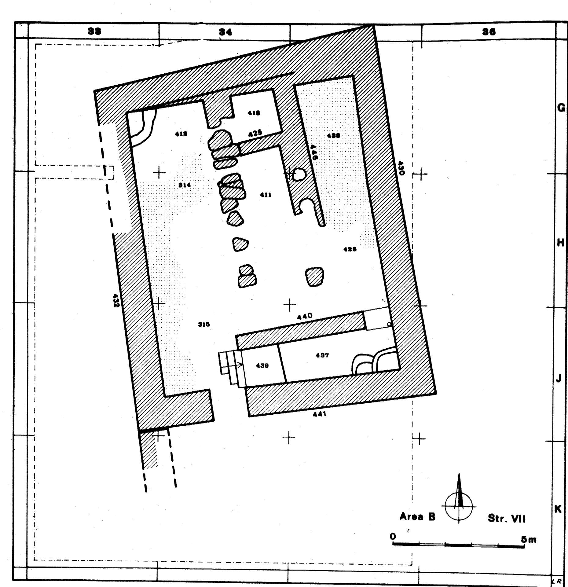 Schematic plan of stratum vii “burnt” building (area b).