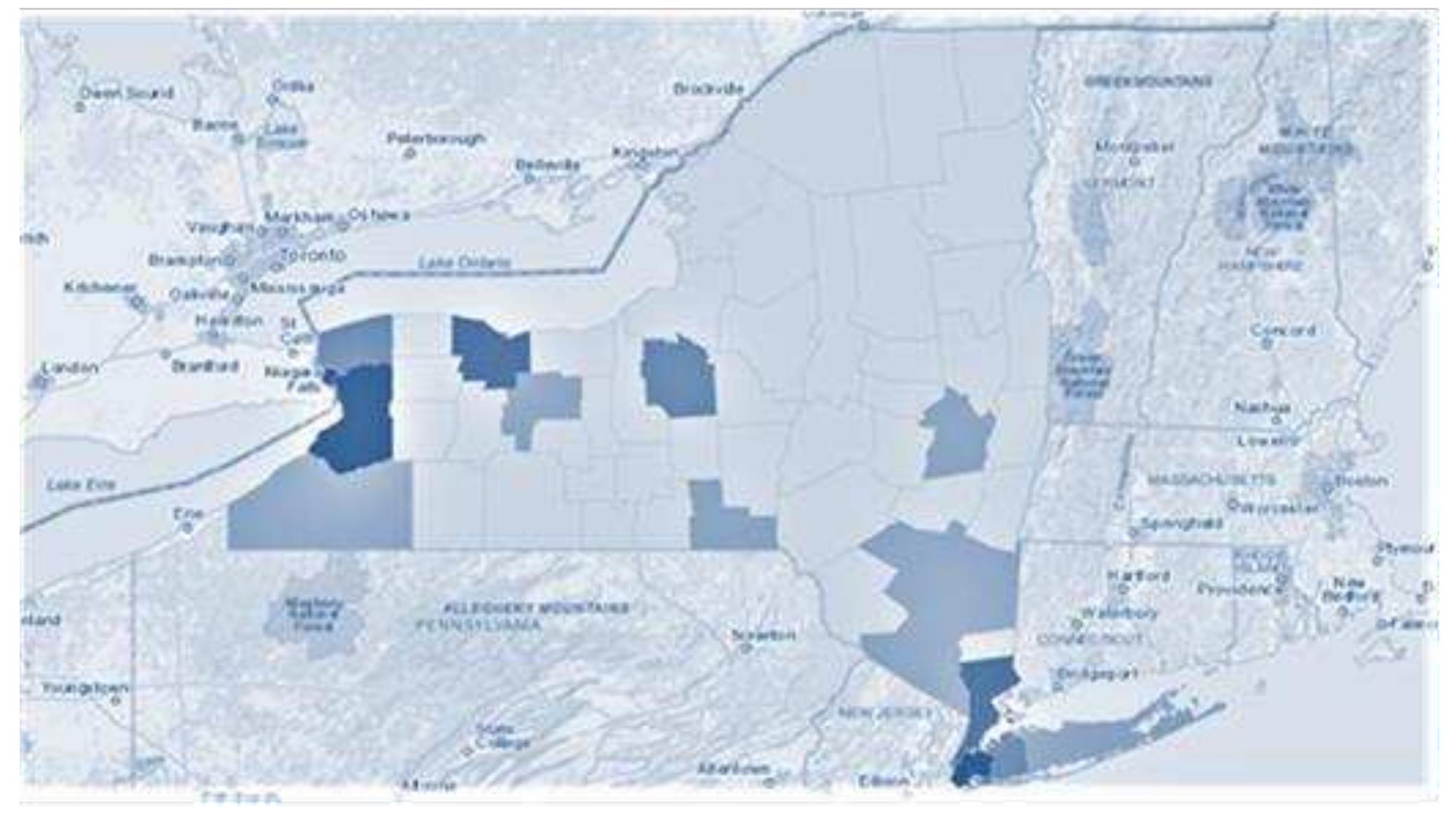 Map of nys bcp projects number by county