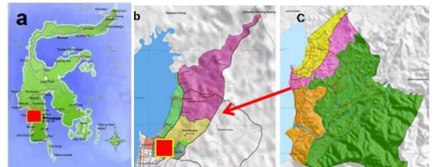 (a) map of sulawesi (b) map of soreang district (c) map of