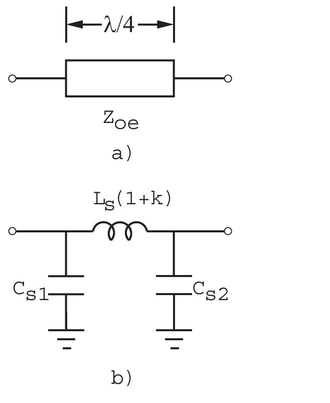 A) even-mode circuit of quarter-wavelength coupled