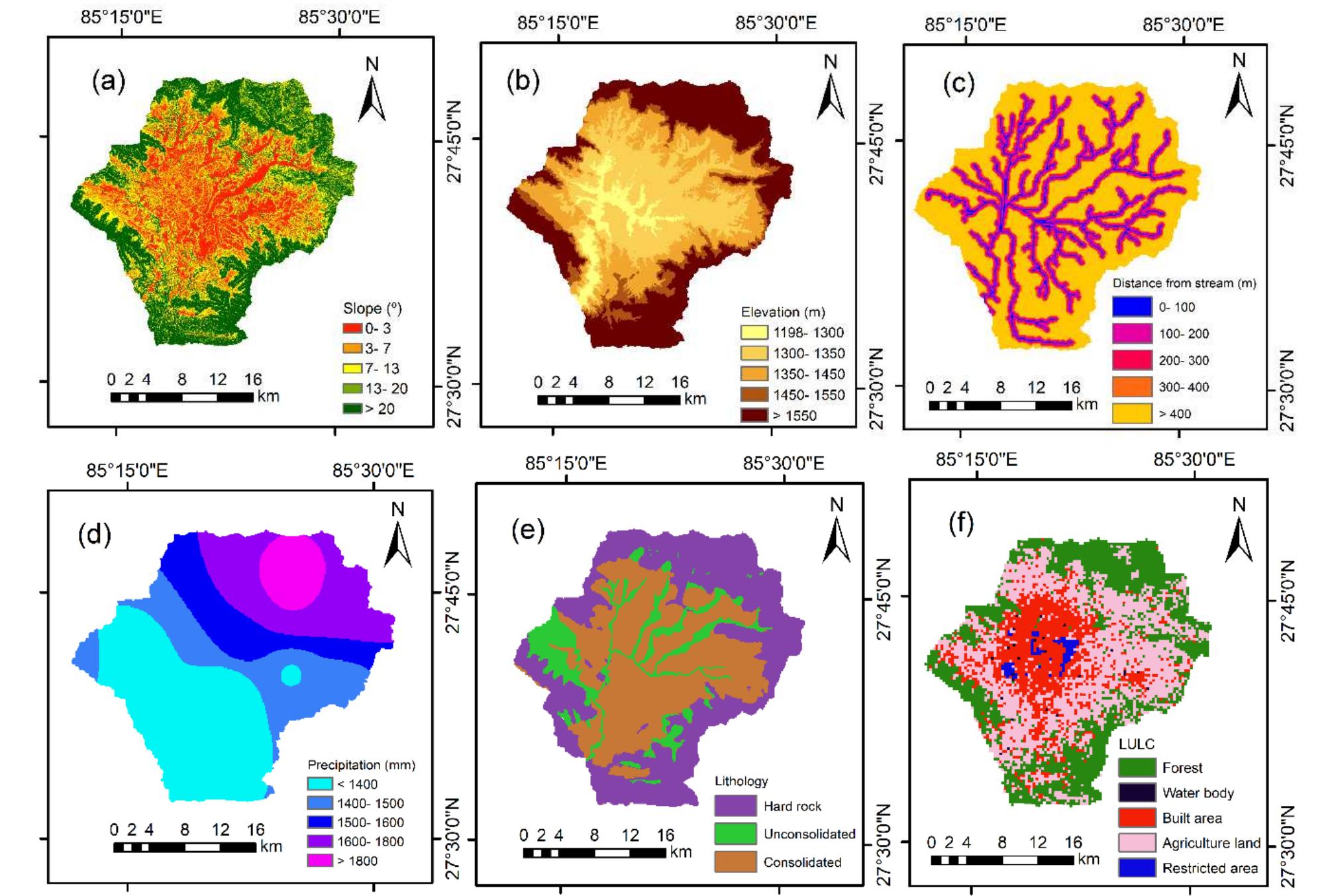 Thematic maps of the factors used in the flood hazard