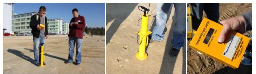 Testing the degree of compaction of earth plane by clegg