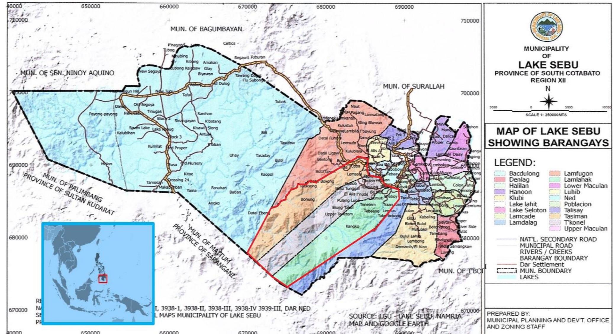 Map of lake sebu municipality showing the three (3) sampling