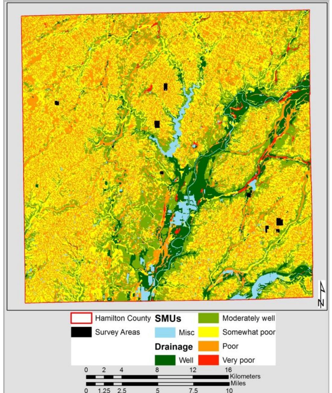 Soil drainage classes for soil map units (smus) within