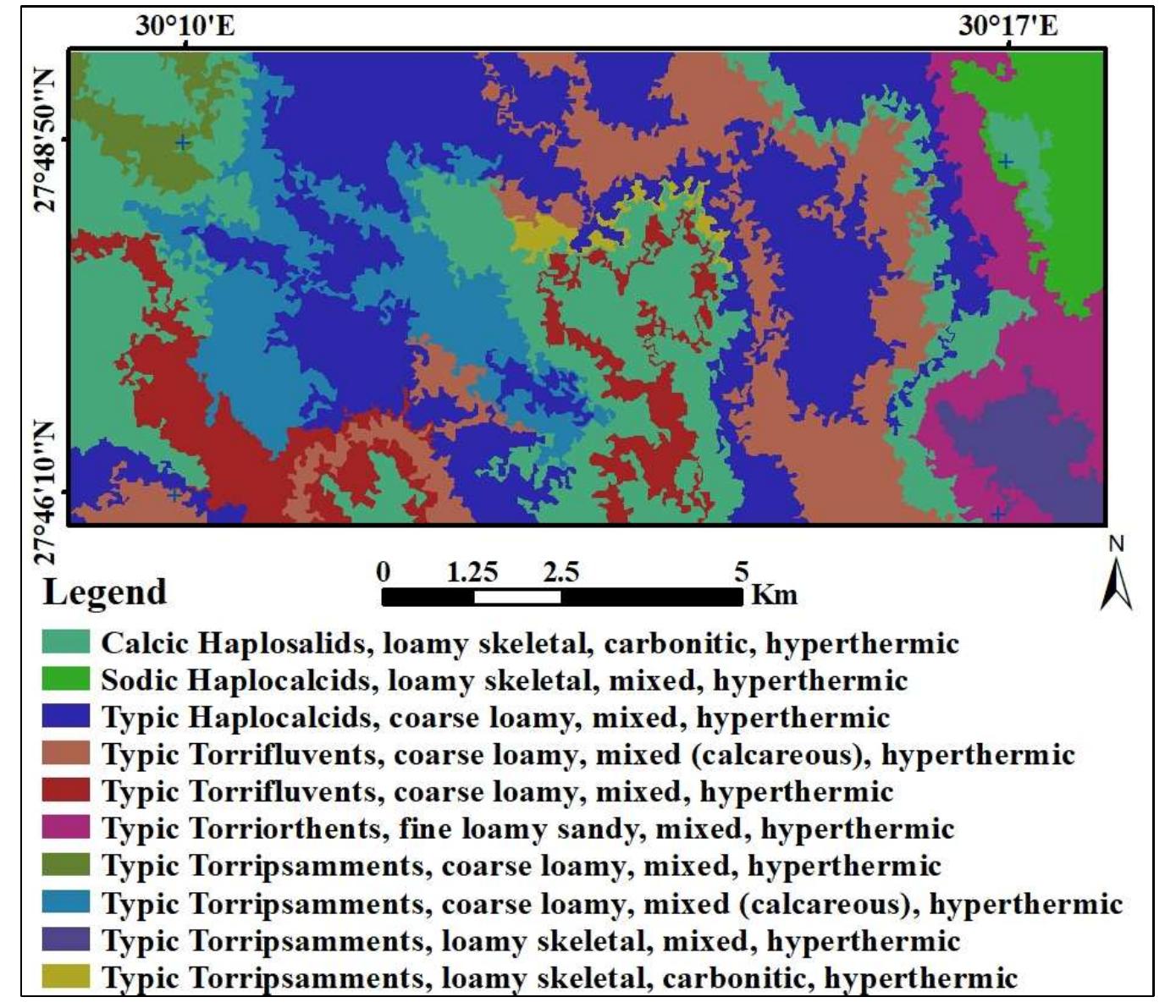 The units of the soil taxonomy map are shown at the family