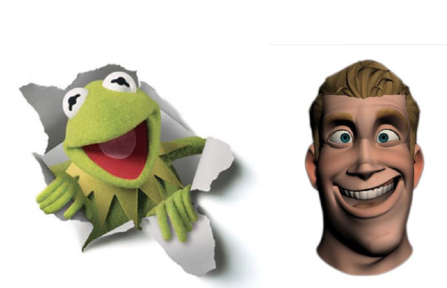 Left: kermit (the muppet show): right: chuck, from feature