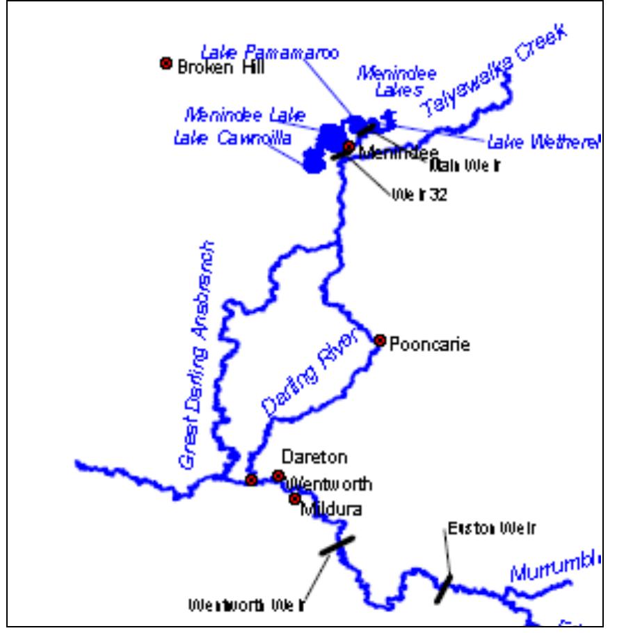 Map of the lower darling river system showing the menindee