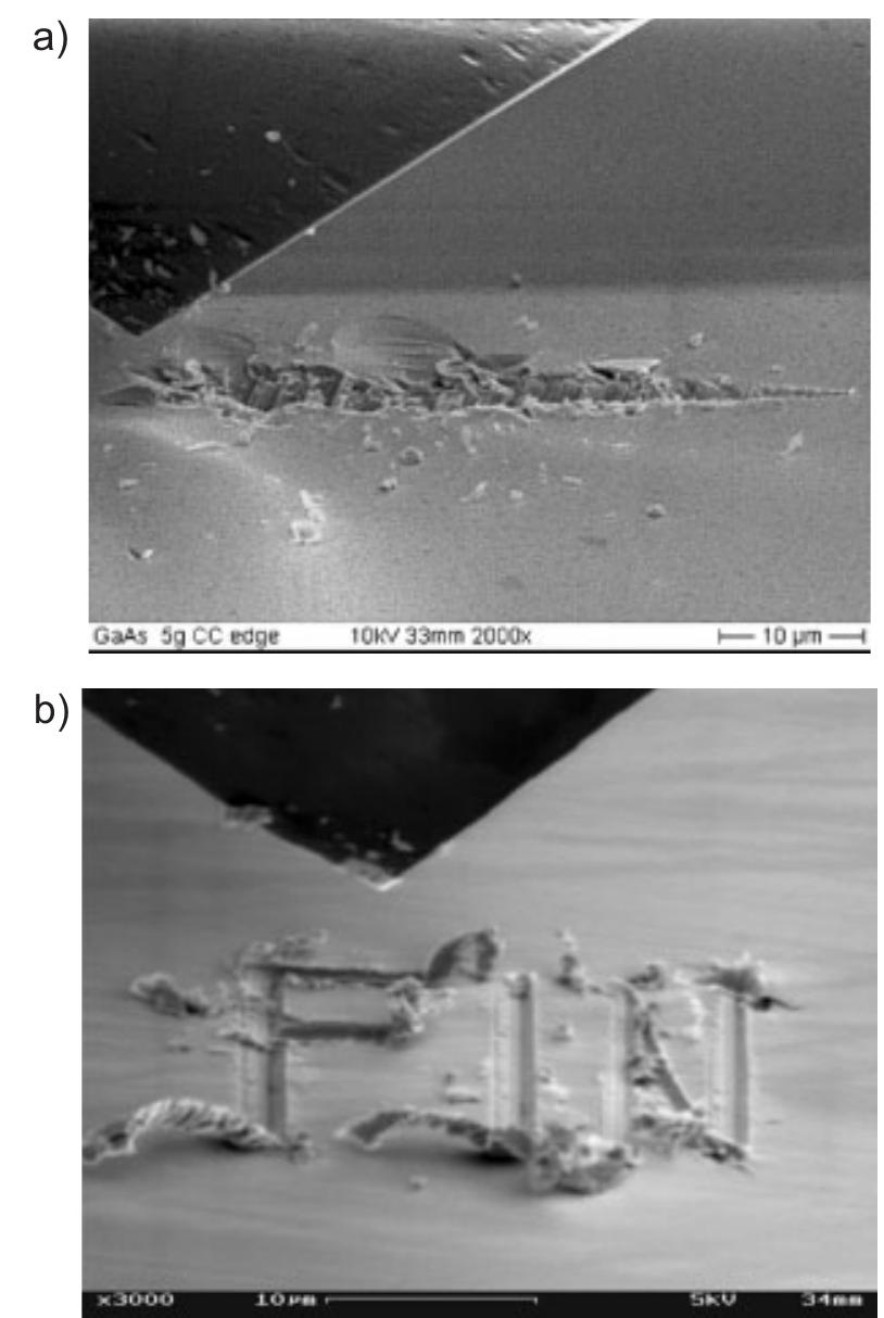 Sem images of in-situ scratching of a gaas (100) surface