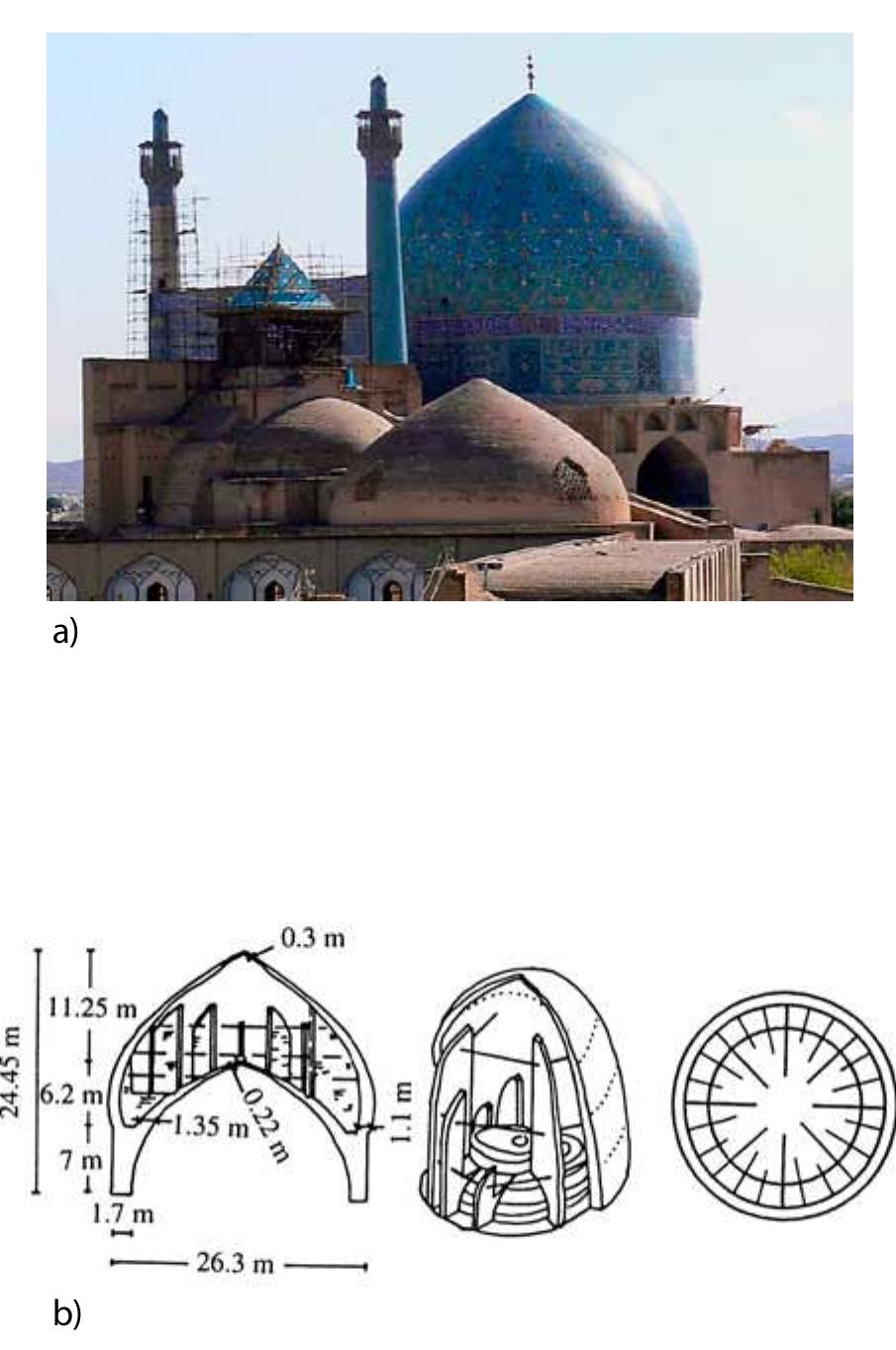 (a) the stiffened double-shell dome of the imam mosque; (b)
