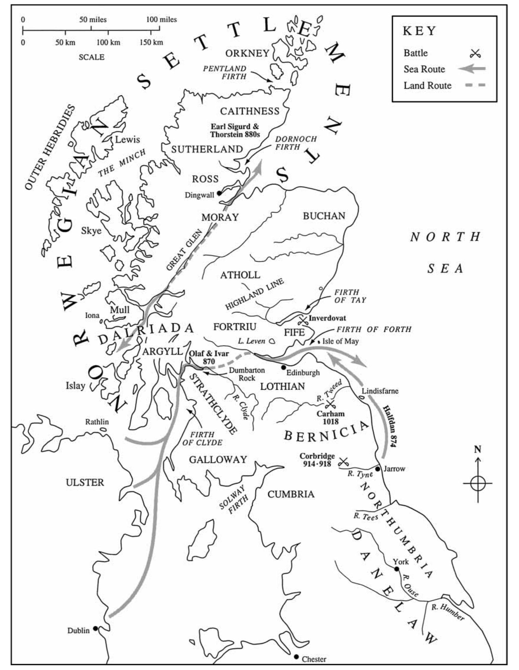 Map of northern britain in the viking age, showing areas of