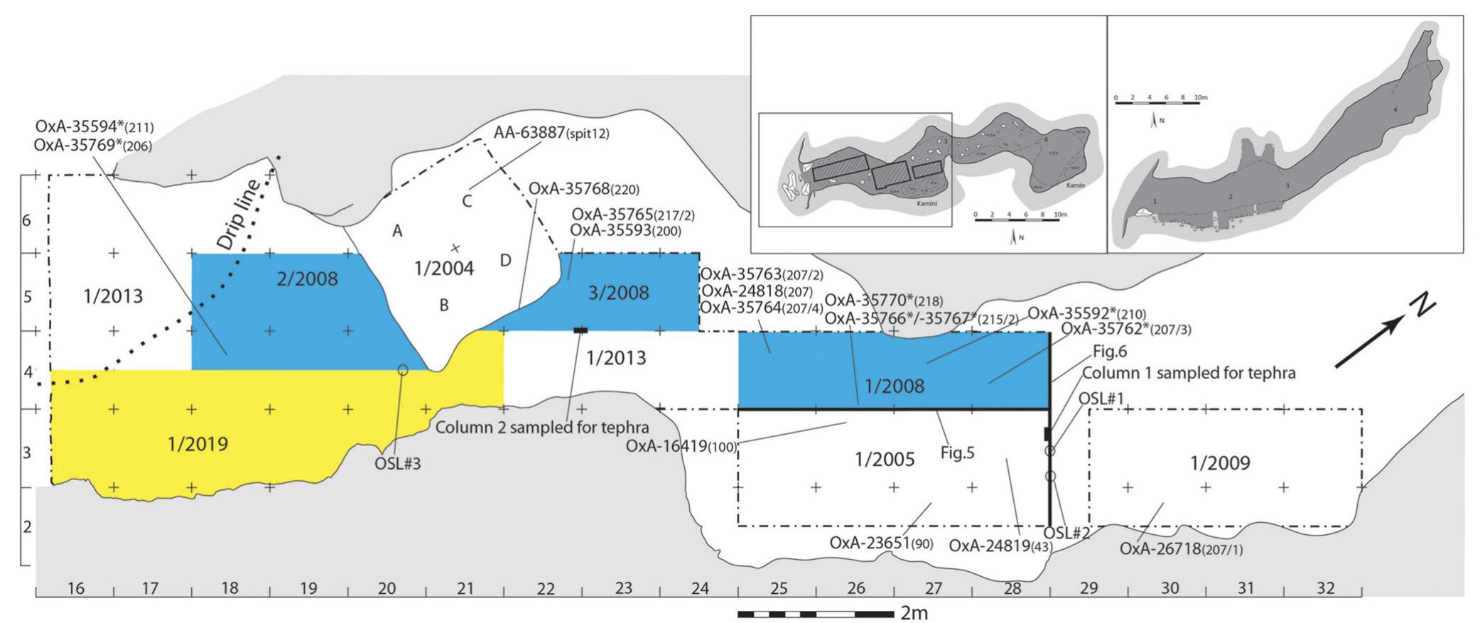Plan of tt with excavation areas and locations of