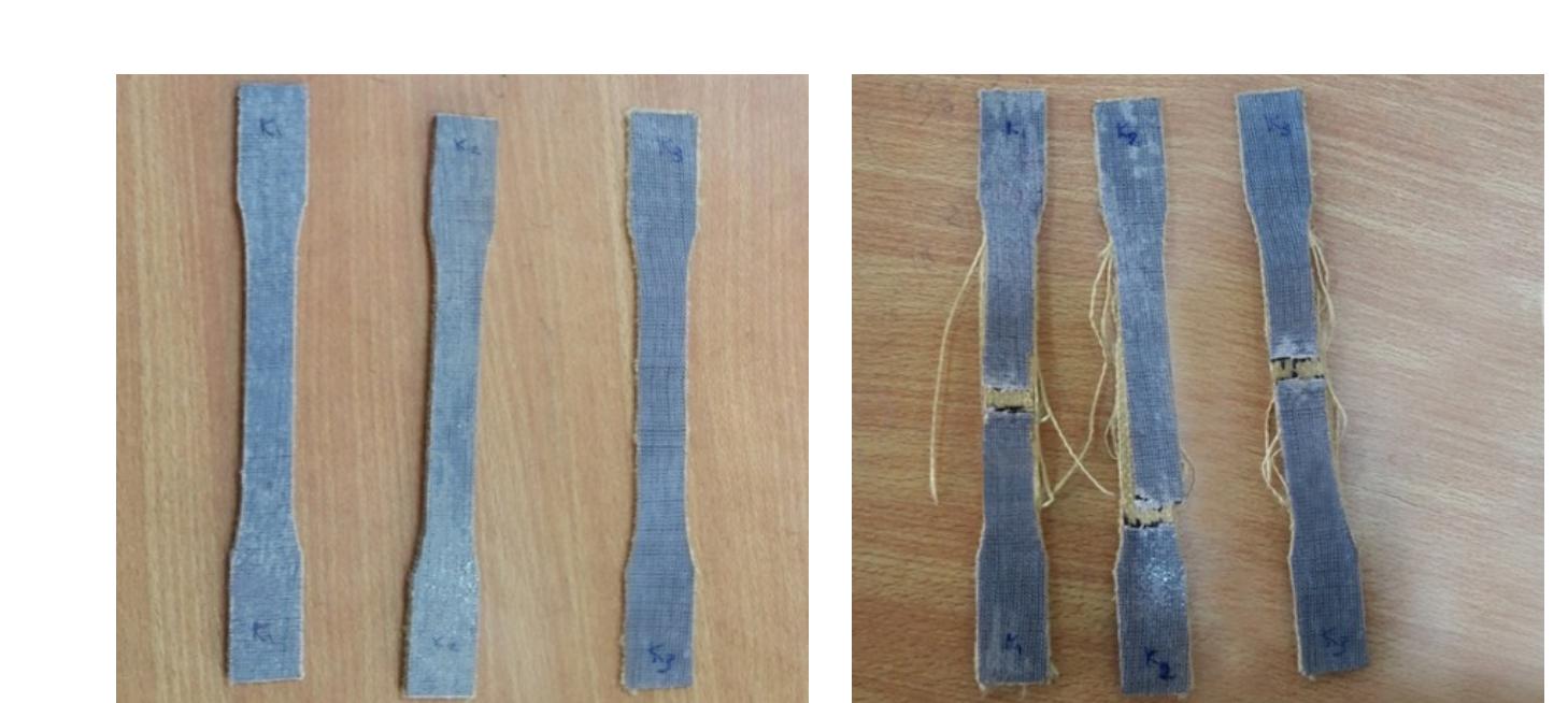 Tensile samples before and after test respectively.
