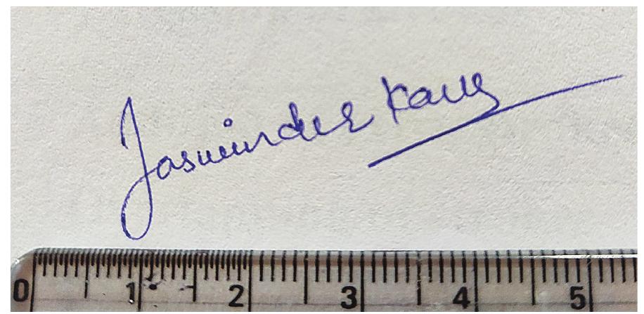 La. the horizontal dimension of pen-paper signature with a