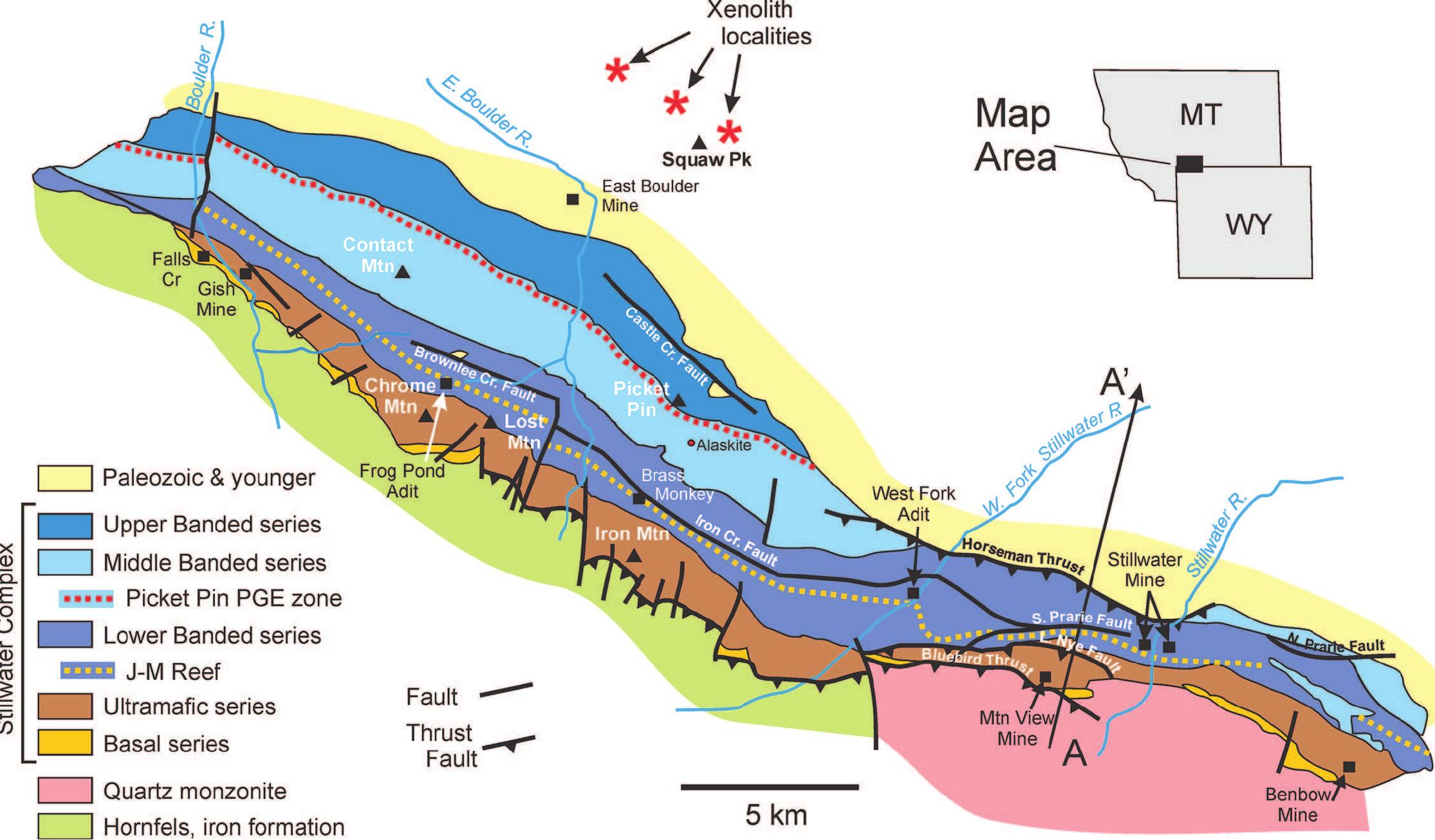 Geologic map of the stillwater complex showing major