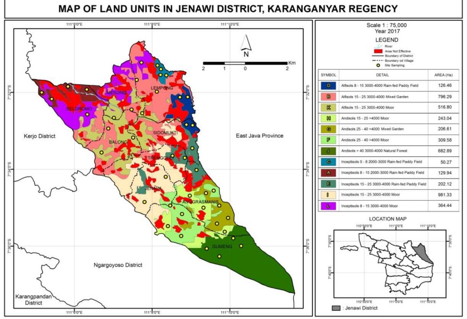 Map of land units in jenawi district soil sampling refers to