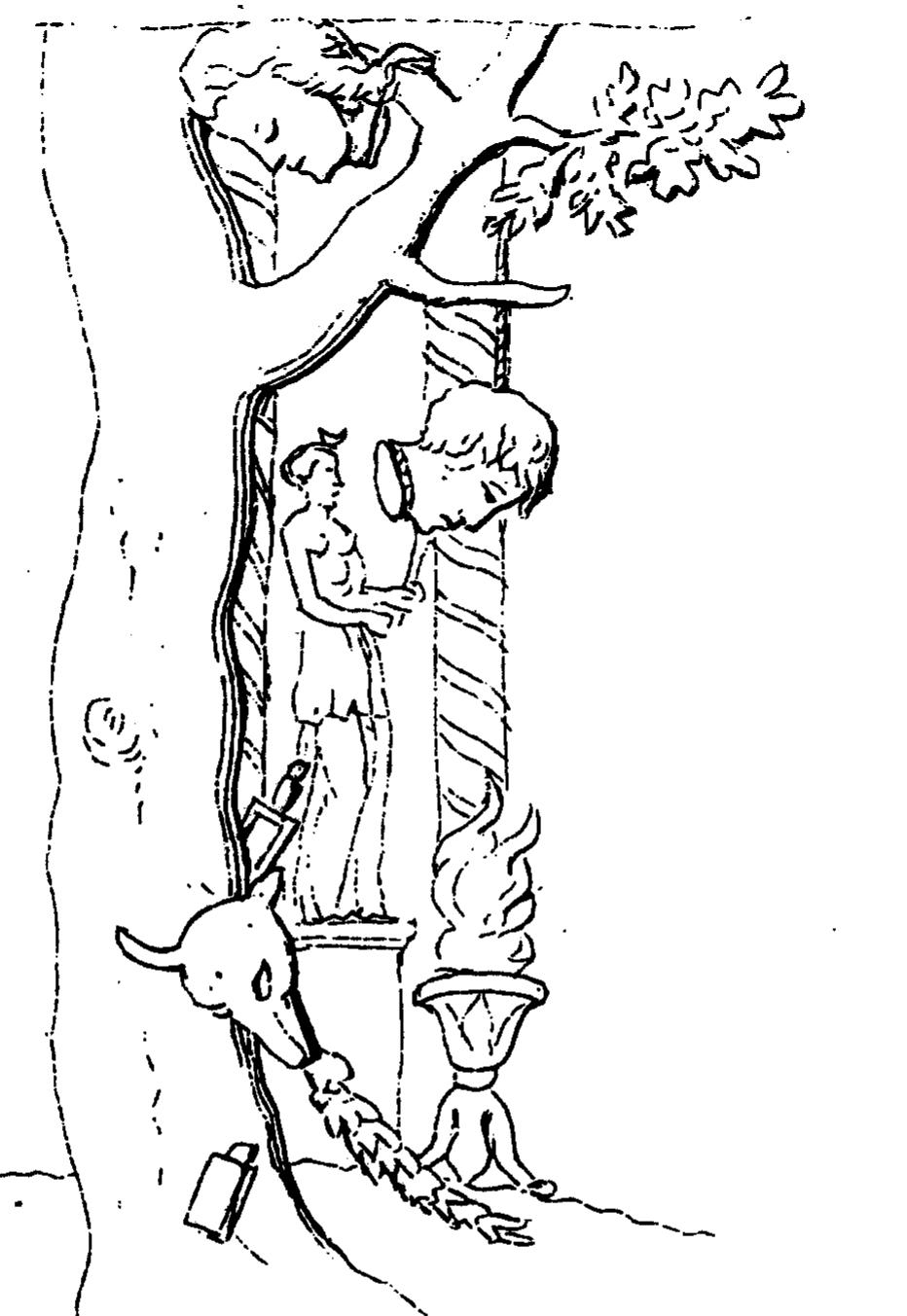 ‘sacrificial tree’ of diana of tauris with skulls of animal