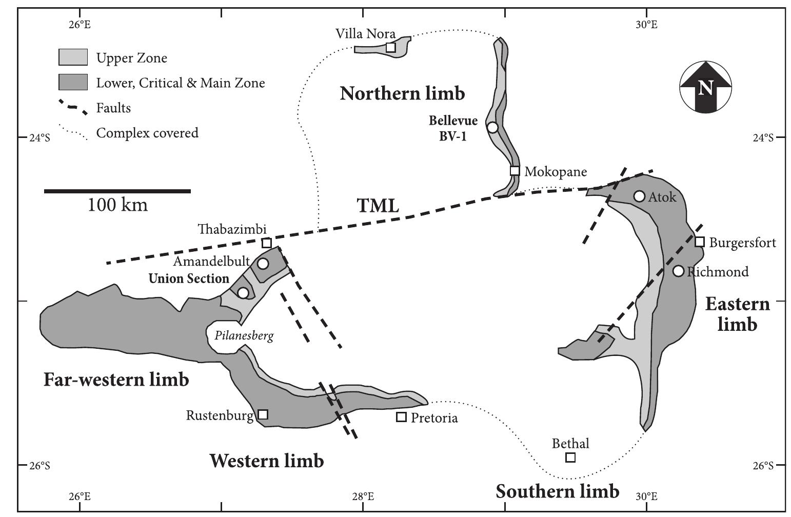 Simplified geological map of the bushveld complex showing
