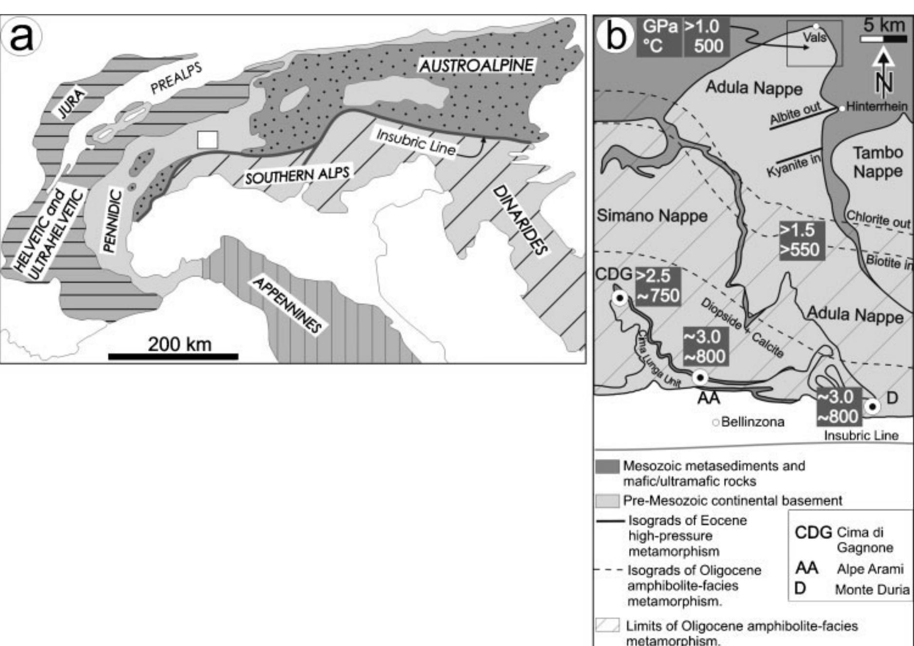 a) tectonic sketch map of the alps. (b) simplified