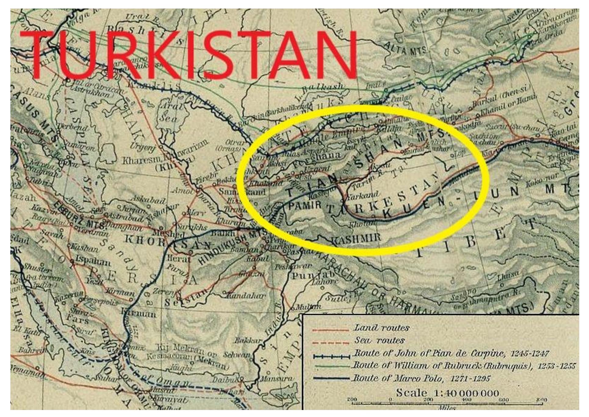 Ancient map showing turkestan (turan)