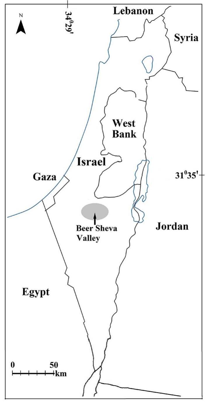 |. a map of israel, with the beer sheva valley marked in